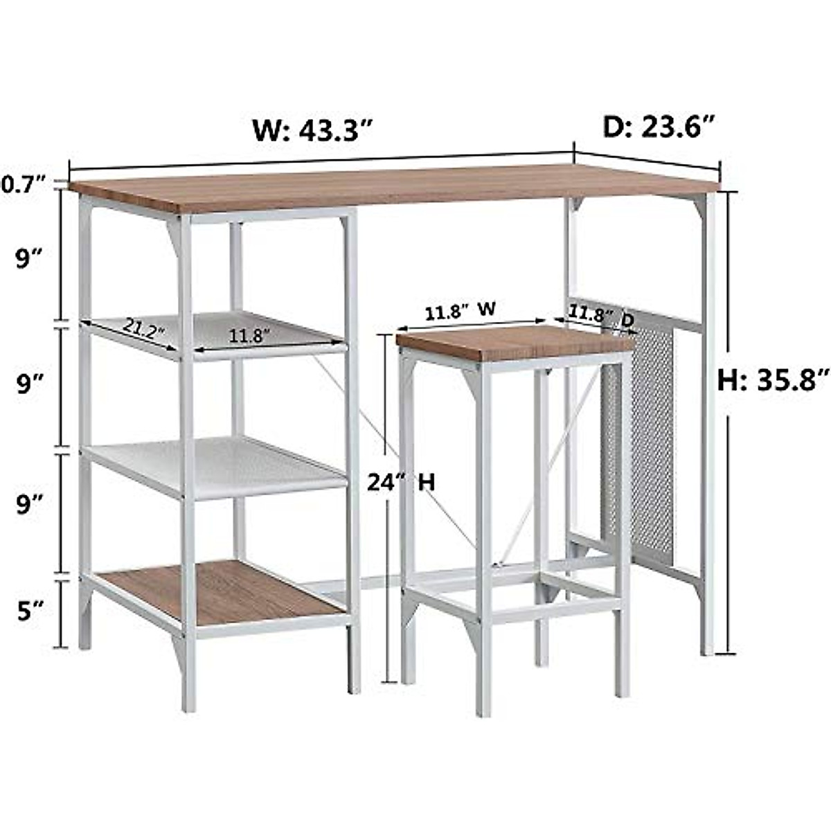 O&K FURNITURE Small 5-Piece Dining Room Bar Table Set, Modern Industrial Bistro Restaurant Dining Table and Stool Set, Home Kitchen Furniture, Oak Finish