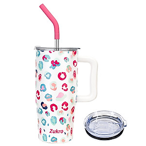 Zukro 24 oz Tumbler with Handle and Straw, Triple-wall Vacuum Insulated Coffee Travel Mug with 2 Lids For Hot/Cold Drinks, No Sweat Stainless Steel Cup for Home/Office, Dishwasher Safe
