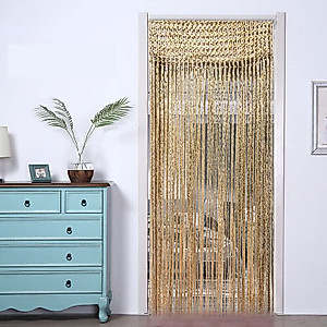 DLD String Curtains Beaded Door Curtain,Curtains Panel Divider Window Door Fly Screen for Door Wall and Window Decoration,200cm x 100 cm(200cm*100 cm,Golden)