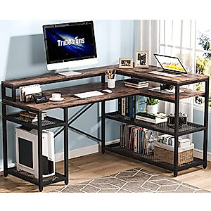 Tribesigns L Shaped Desk with Storage and Monitor Stand, Industrial Home Office Computer Desk with Storage Shelves, 59 Inch Corner Desk with Monitor Shelf(Brown)