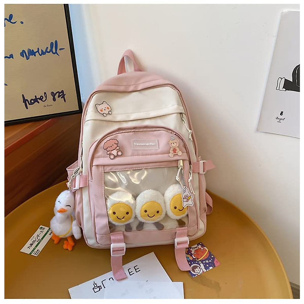 HOKMAH Aesthetic Cute Back To School Travel Backpacks, Bookbag Boys Girls Backpack, Fashion School College Students Backpack Durable (Pink)