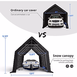 KING BIRD 13' x 20' x 12' Heavy Duty Anti-Snow Carport for SUV, Full-Size Truck and Boat, Outdoor Car Canopy Boat Shelter with Reinforced Ground Bars-Dark Gray