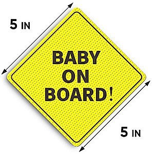 ASSURED SIGNS Baby On Board Sticker Sign - Essential for Cars - 2 Pack, 5" by 5" - Bright Yellow and SEE-THROUGH when Reversing - Best Safety Signs - Non-Magnetic Sticker - Durable and Strong Adhesive