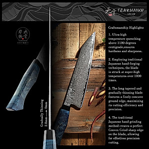 Tenkumun Japanese Gyutou 210mm Profession Kitchen Chef Knife Handcrafted 8 inch Nakri Knife Handmade Forged Knife Japan SG2 Powder Steel with Black Wood Handle…