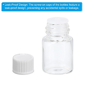 PATIKIL 2ml Essential Oil Bottles, 50 Pack Clear Glass Bottles with Orifice Reducer Sample Vial Screw Cap Storage Vials Container Style 1, White