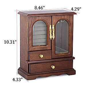 Kendal Wooden Jewelry Box for Women, Solid Jewelry Holder Organizer, Mothers Day Gifts, Wood Jewelry Case with Mirror for Necklaces, Earring, Rings (2 Side Door, Brown)