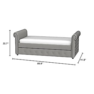 DG Casa Hesdin Daybed with Trundle Platform Bed Frame with Button Tufting Nailhead Trim andFull Wooden Slats, Box Spring Not Required - Traditional Upholstered Twin Size Day Bed in GreyFaux Velvet