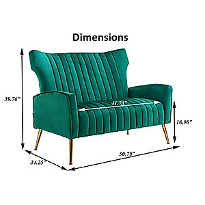 Altrobene Velvet Couch Modern Wingback Loveseat Tufted Luxury Sofa with Gold Legs for Living Room/Bedroom, Green