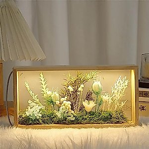 Luminous Picture Frames Diy Dry Flower Picture Frame Forest World Photo Frame Wood Frame Preserved Flowers Farmhouse Picture Frames Poster Frame Double Sided Display Box Room Decor Birthday Gifts (B)