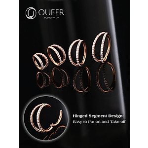 OUFER Nose Piercing Jewelry,20G Nose Hoop Rings, Double Row Diamonds Surgical Steel Tragus Piercing Jewelry, Helix Sung Rook Tragus Earrings for Women Men-20G 6MM