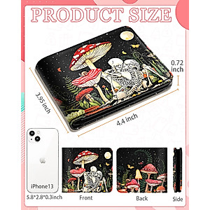 Bistup Girls Wallet Cute Leather Bifold Wallet Skull for Women Teen Girls Goth Horror Credit Card Cash Id Holder Rfid Blocking Mushroom Skeleton Bi Fold Small Wallets With Coin Pocket Slim Scary Cool