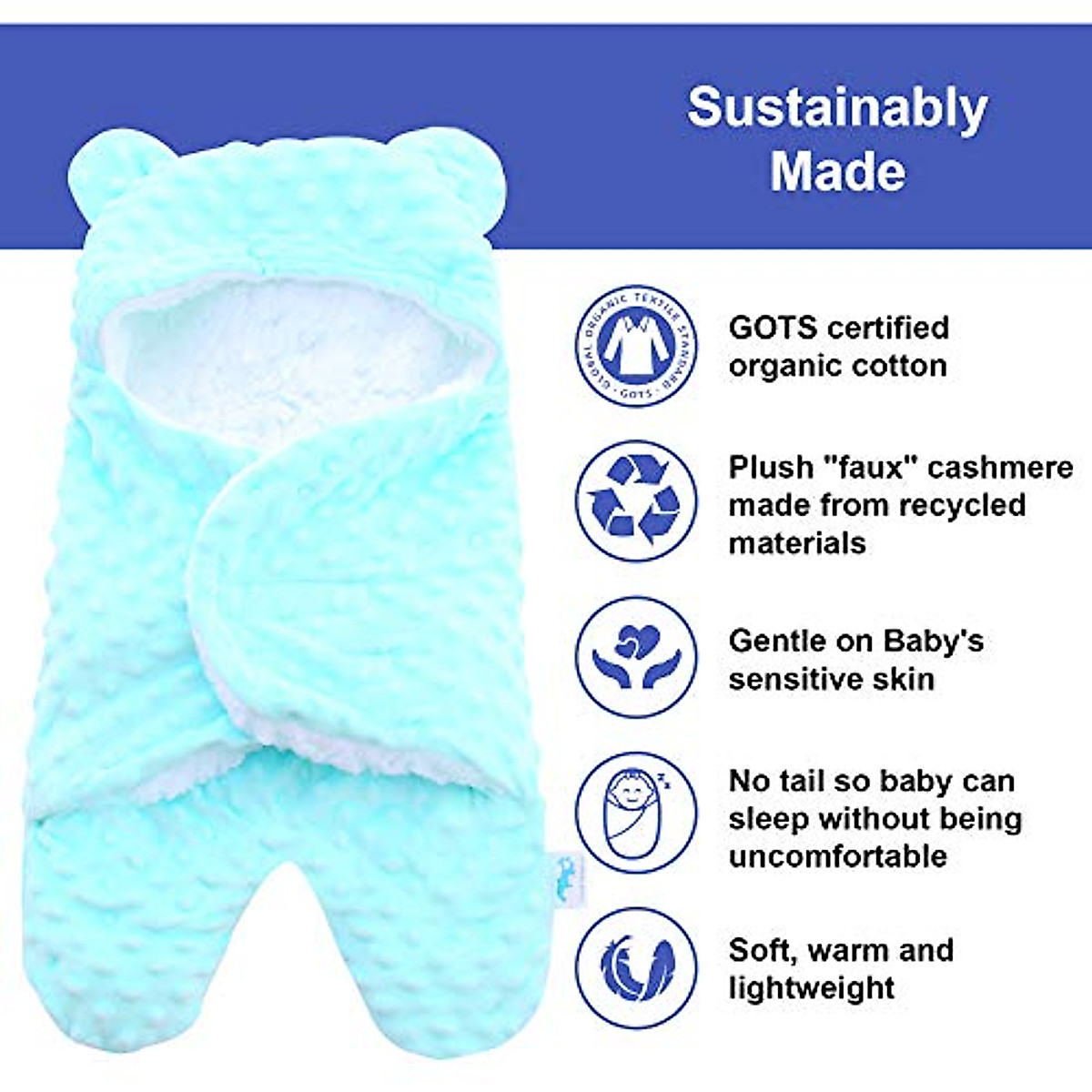 SWEET DOLPHIN Swaddle Blankets Wrap - Soft Thick Fleece Sherpa Minky Baby Sleeping Wraps - Fuzzy Warm Cozy Soft Unisex Receiving Blankets for Boys, Girls, Toddler - Newborn Accessory (Aquamarine)