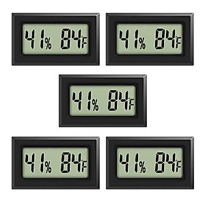 Rojuna Mini Thermometer Hygrometer, Large Number Fahrenheit LCD Display Digital Temperature Humidity Meters Gauge Indoor for Greenhouse, Garden, Cellar, Fridge (5-Pack)