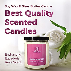 La Parea Wellness - Ecuadorian Rose Shea Butter & Soy Candles for Aromatherapy & Relaxation, Natural Calming Candle Scents, Massage Candles for Couples, Christmas Candles, 25-Hour Burn Time, 7 oz