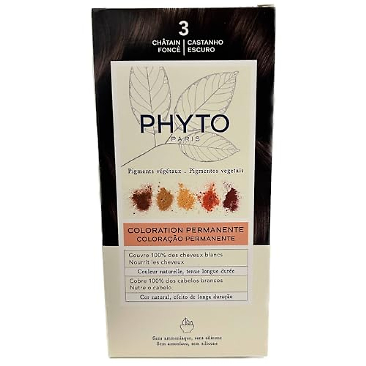 PHYTO Phytocolor Permanent Hair Color, 3 Dark Brown, with Botanical Pigments, 100% Grey Hair Coverage, Ammonia-free, PPD-free, Resorcin-free, 0.42 oz.