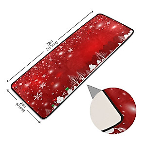 Christmas Tree Snowman Runner Rug Snowflakes Red Bath Rug Kitchen Mat Doormat Large Runner Carpet 72" X 24"