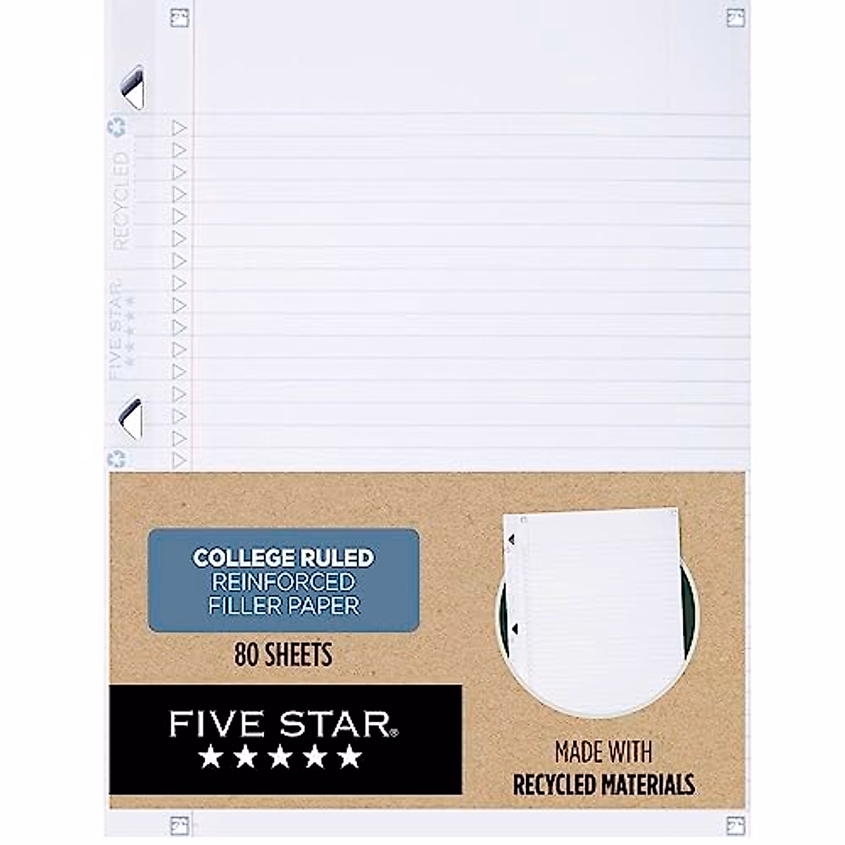 Five Star Loose Leaf Paper Plus Study App, Notebook Paper, College Ruled Filler Paper, Reinforced, Recycled, 8.5 x 11, 80 Sheets (170023),White