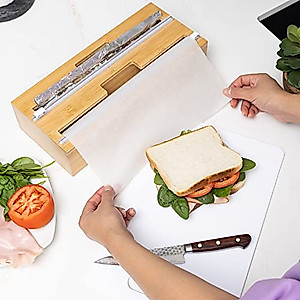 KORNER Living 2 in 1 FOIL, WRAP, Wax Paper Dispenser with Cutter. Kitchen ROLL Organiser. FOIL, WRAP, Wall Mount. Bamboo Organiser. Kitchen Drawer Organiser. Minimalist Organiser, 12 INCHES WIDE