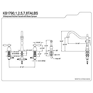 Kingston Brass KB1795TALBS Tudor 8 Inch Center Kitchen Faucet With Brass Sprayer, Oil Rubbed Bronze, 8-1/4 inch in Spout Reach, Oil Rubbed Bronze , Oil-Rubbed Bronze