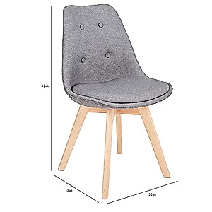 CangLong Mid Century Fabric Upholstered Dining Chair with Solid Wood Legs for Kitchen, Dining, Living, Guest, Bed Room Side Chair, Set of 2, Gray