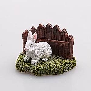 X Hot Popcorn Mini Animals Bunny Miniature Figurines Fence Rabbit Duck Sheep Model Fairy Garden Miniature Moss Landscape DIY Terrarium Crafts Ornament Accessories for Home Decoration, Set of 5