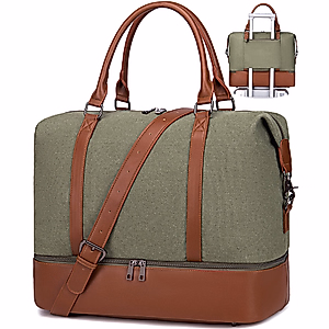 Bluboon Women Ladies Carry-on Tote Weekender Bag with Shoe Compartment, Canvas Overnight Travel Duffle Bag in Trolly Handle