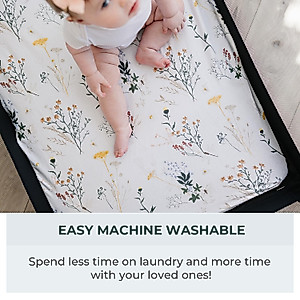 Pobibaby - 2 Pack Premium Pack N Play Sheets Fitted for Standard Pack and Plays and Mini Cribs - Ultra-Soft Jersey Knit, Stylish Floral Pattern, Safe and Snug for Baby (Wildflower)
