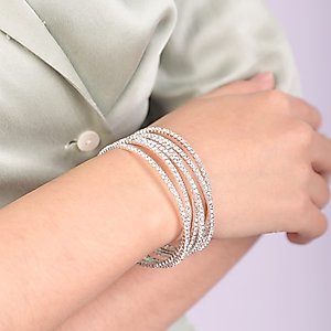 YERTTER Multi Row Layered Glitter Bracelets Cuff Bracelet Stretch Tennis Chain Rhinestone Adjustable Band Cuff Elastic Bangle 1920s Bridal Body Jewelry Accessories for Women and Girls Wedding (Cuff-3 Row Cross Silver)