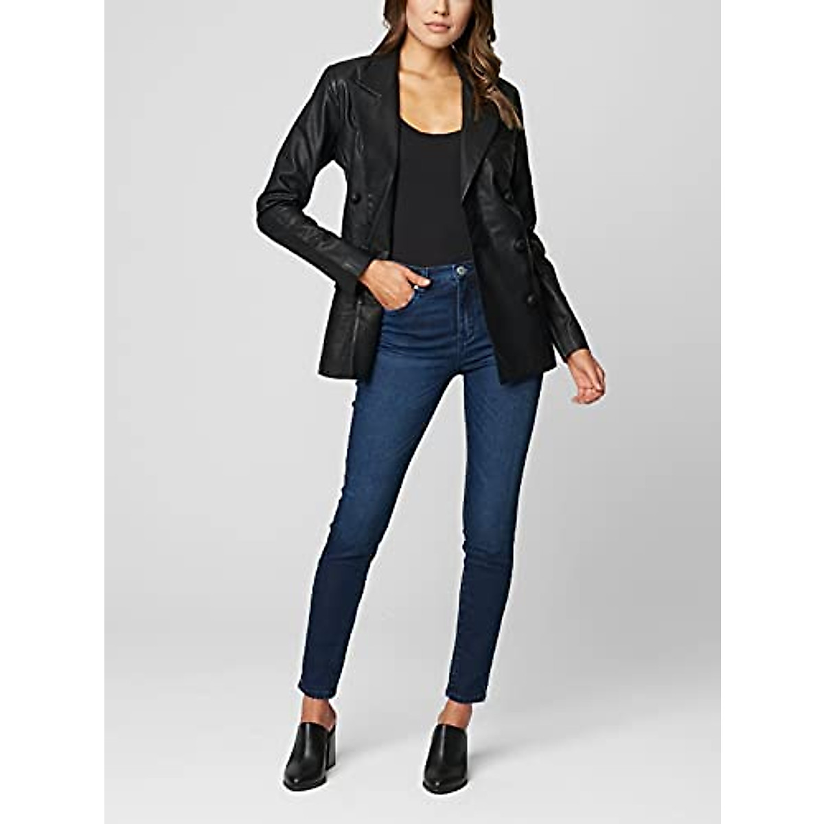 [BLANKNYC] WOMEN'S VEGAN LEATHER BLAZER, Carbon ,Small