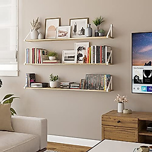 Wallniture Bora Long Floating Shelves, 48"x6" Wall Bookshelf Living Room Decor, Rustic Wall Shelves for Bedroom Decor, Office & Kitchen Wall Mounted Shelves, Bathroom Wall Shelf Set of 3, Burnt