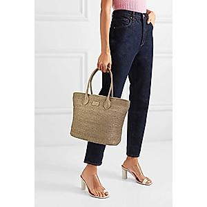 HOXIS Weekender Lightweight Synthetic Straw Shopper Tote Womens Shoulder Handbag (Tan)