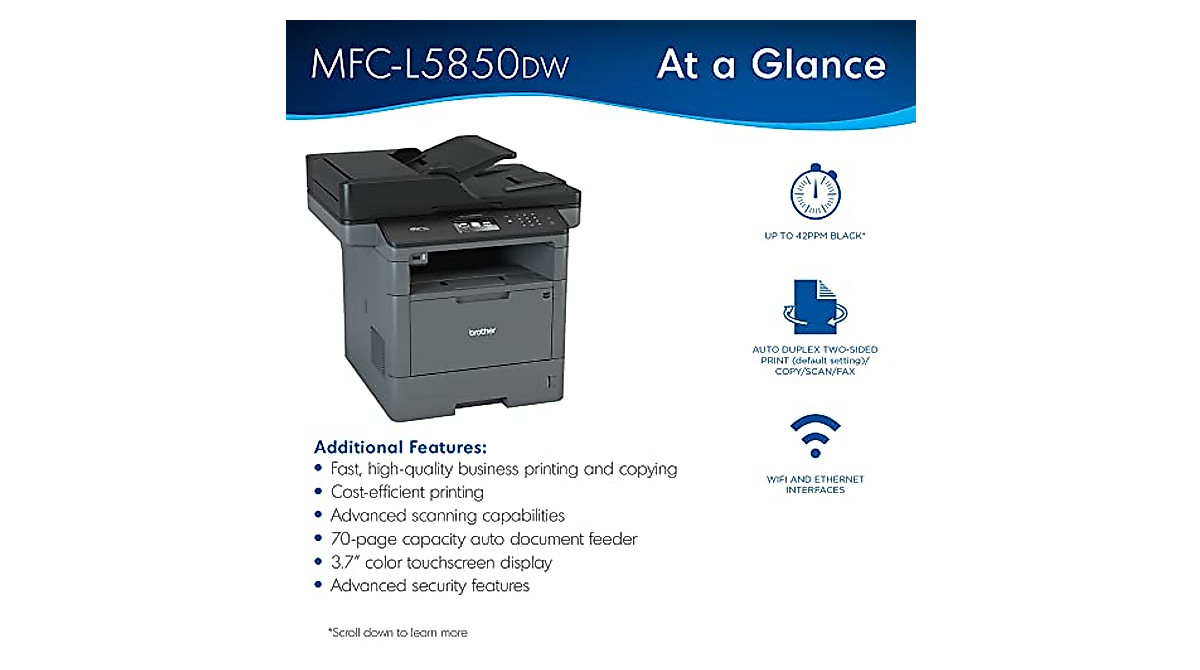 Brother MFC-L5850DW Monochrome All-in-One Printer - Fast & Secure