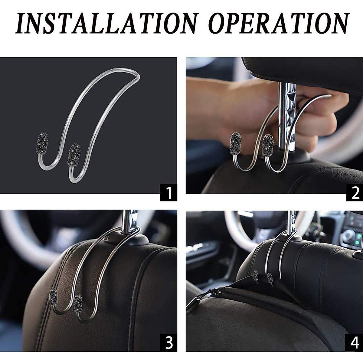 Bling Car Seat Hooks, Rhinestone Universal Organizer Hooks Car Headrest Hangers Hooks, Bag Organizers Rack and Hanger, Strong and Durable Auto Backseat Storage Hooks (B-Red)