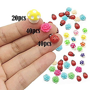 Tophappy 100pcs Miniature Fairy Garden Ornaments Kit Set, Ladybugs,Mushrooms, Flowers with Tools for DIY Fairy Garden Décor