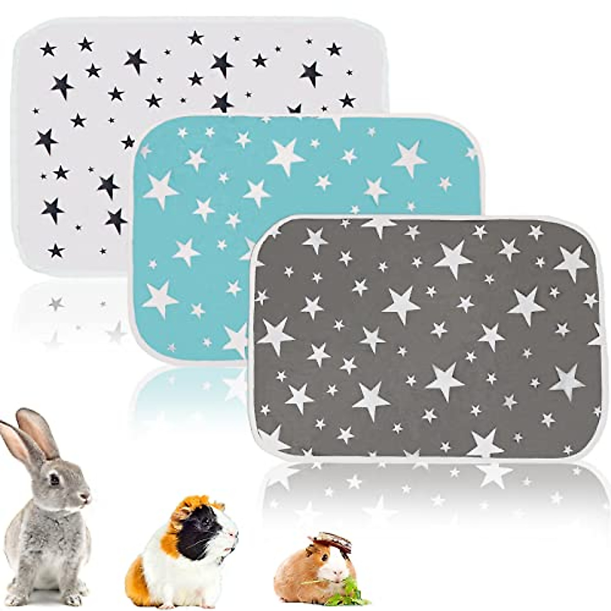 RUNANIA Guinea Pig Cage Liners, 3 Pack Washable & Reusable Guinea Pig Pee Pads for Rabbits Rats Hamsters Hedgehogs Small Animals