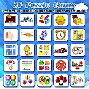 Waterproof Kids Game Watch for Girls Boys Age 3-10 with 1.44'' Touch Screen 26 Puzzle Game Music Camera Video Recorder 12/24 Hr Clock Pedometer Flashlight Alarm Calendar Children Learning Toys