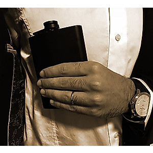 Hip Flask for Liquor 8 Ounce Stainless Steel Black Matte Black Hinge Leakproof with Funnel in Black Box for Men and Women by IDALIO