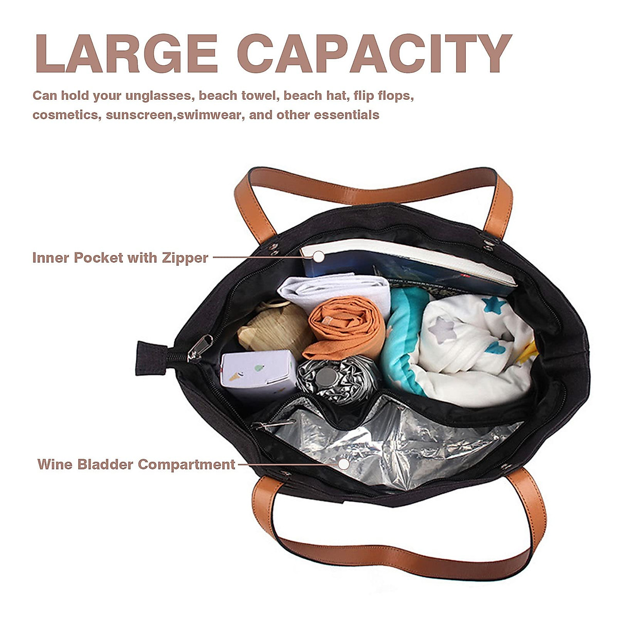 DOKSMERIA Wine Purse with Hidden Spout, Beach Wine Tote Bag with Hidden Insulated Compartment & Wine Bladder, Perfect Wine Gift for BYOB, Movie Theater, Concert, Bachelorette Party, Pool & Beach