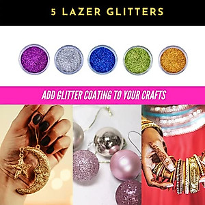 FINOCLAY Fine Glitter 52 Colours Holographic Shaker Tubes 260g Set for Epoxy Resin, Laser for Nail Art, Neon for Body Art, Chunky Iridescent Flakes, Art Crafts, Slime Supplies Gold Silver Glitter