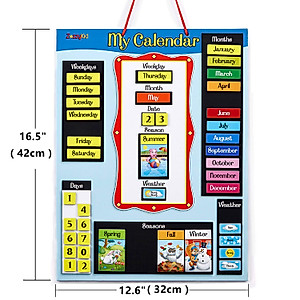 ZazzyKid Magnetic Calendar & Weather Chart for Kids - Preschool Daily Calendar Learning for Days of the Week, Months, Weather & Season Blue