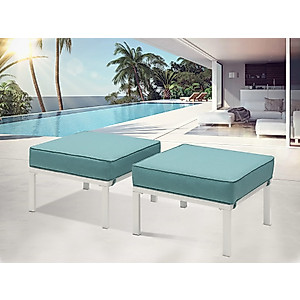 Green4ever 2 Pieces Patio Furniture Outdoor Ottomans, All-Weather Aluminum Outdoor Footstool Footrest Small Seat with Cushions for Garden Yard Deck Poolside, White