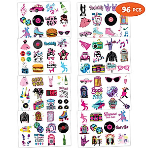 50s Temporary Tattoos for Fans, Themed 50s Birthday Party Decorations Favors Party Supplies 96PCS Tattoo Sticker Women Men Gifts Boys Girls Classroom School Prizes