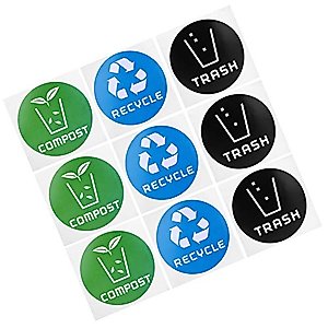 Aqur2020 60Pcs/Set Round Sign Sticker, Trash Sticker Trash Decal Dustbin Sticker, Compost Sticker Decal Waste Bins Office for Trash Cans Community