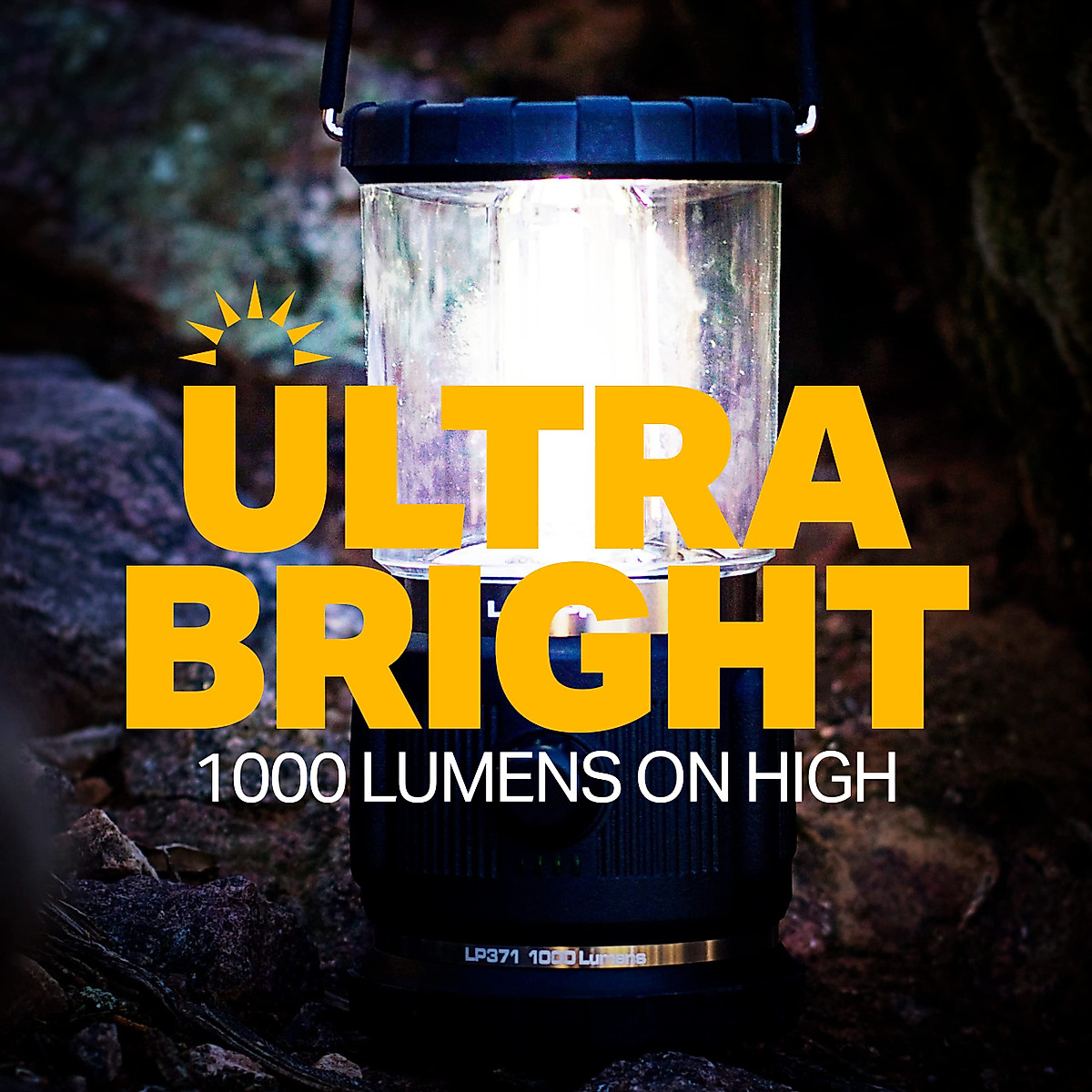 LUXPRO 4D Rugged 1000 Lumen LED Lantern with 4 Broadbeam LEDs for Up to 20 Hours of Use - Camping Lantern with Rubberized Metal Handle and IPX4 Water-Resistant Rating