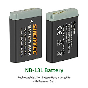 Shentec 2 Pack NB-13L 1800mAh Batteries and LED 3-Slot USB Charger Compatible with Canon NB-13L and Canon PowerShot G5X G7X G9X, G7 X Mark II, G9 X Mark II, SX720 HS, SX730 HS, SX620 HS Camera