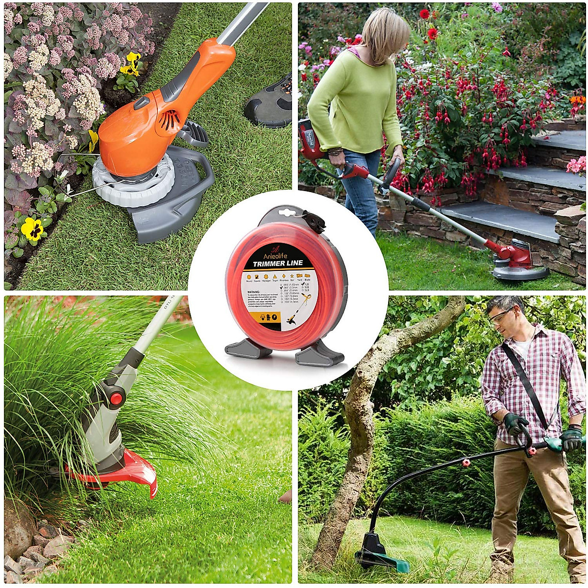 A ANLEOLIFE 1-Pound Commercial Square .080-Inch-by-557-ft String Trimmer Line Donut,with Bonus Line Cutter, Orange