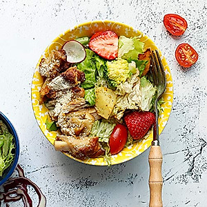 Amazingware Porcelain Salad Bowls - 18 Ounce for Cereal, Soup, Salad and Pasta, Bowl Set of 6, Assorted Designs