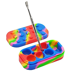 KUVIS 34ml Silicone Wax Containers 6+1 Multi Compartment Concentrate Non-stick Jar with Carving Tool (Rainbow)