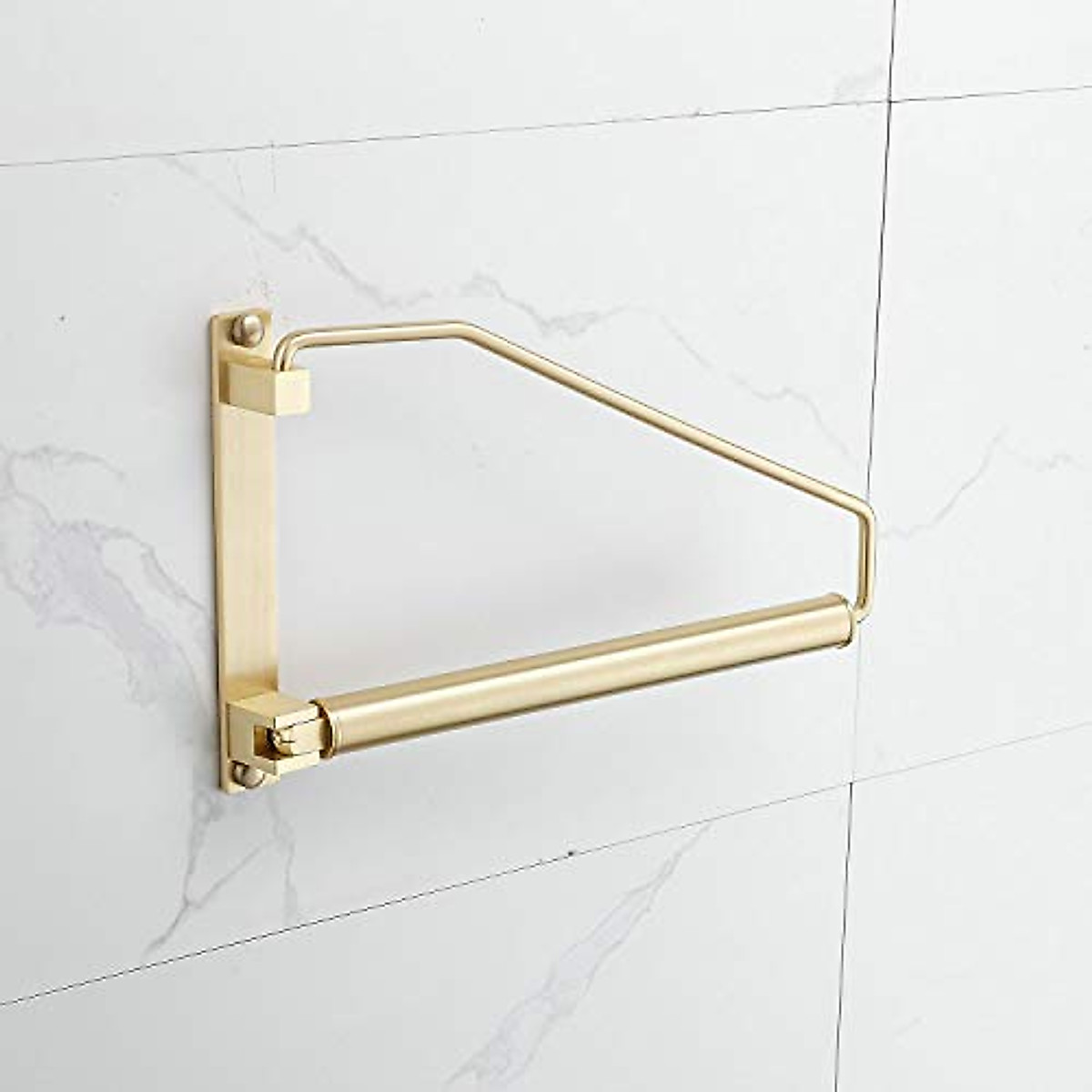 NEWRAIN Folding Wall Mounted Clothes Hanger Rack Clothes Hook Solid Brass with Swing Arm Holder Clothing Hanging System Closet Storage Organizer Heavy Duty Drying Rack Wall Mount,Brushed Gold