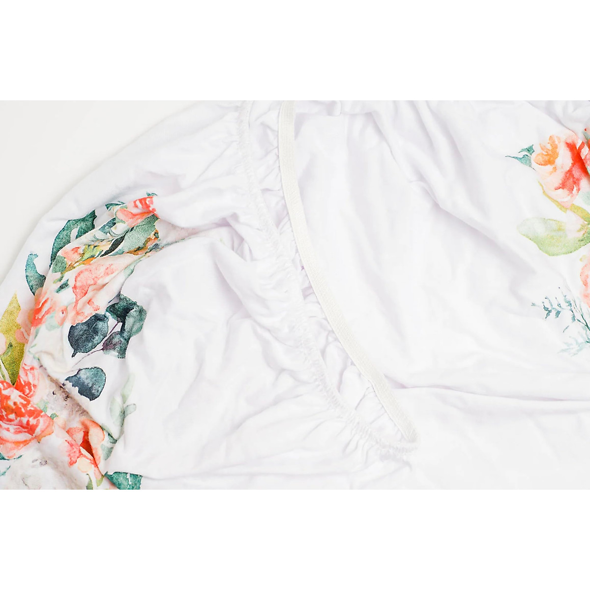 NODNAL CO. Pink Floral Bassinet Fitted Sheet - 100% Cotton for Baby Girl - Peony and Eucalyptus Flowers Universal Fitted Cover Sheets (Pink Floral Border)